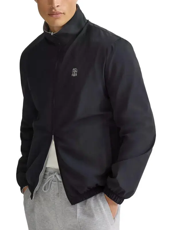 Brunello Cucinelli Reversible Bonded Nylon Jacket With Logo - Blue