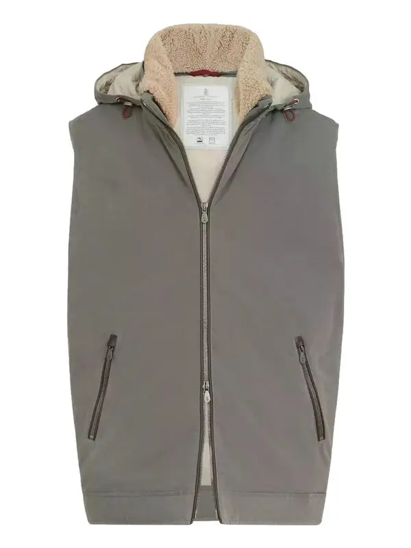 Brunello Cucinelli Waxed Techno-cotton Down Vest With Detachable Hood - Grey