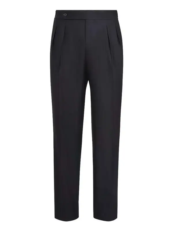 Brunello Cucinelli Virgin Wool And Silk Lightweight Twill Tuxedo Trousers With Double Pleats And Waist Tabs - Black
