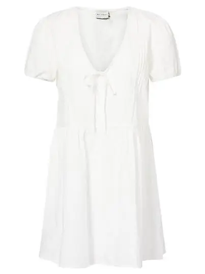 DEIJI STUDIOS V-neck Short Sleeve Cotton Mini Dress - White Texture