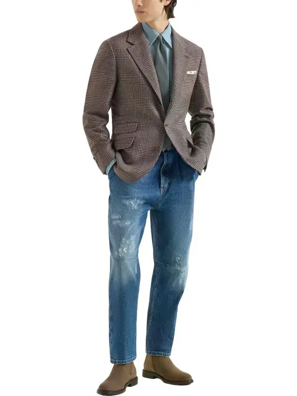 Brunello Cucinelli Iconic-fit Five-pocket Trousers With Double Pleats And Rips - Blue