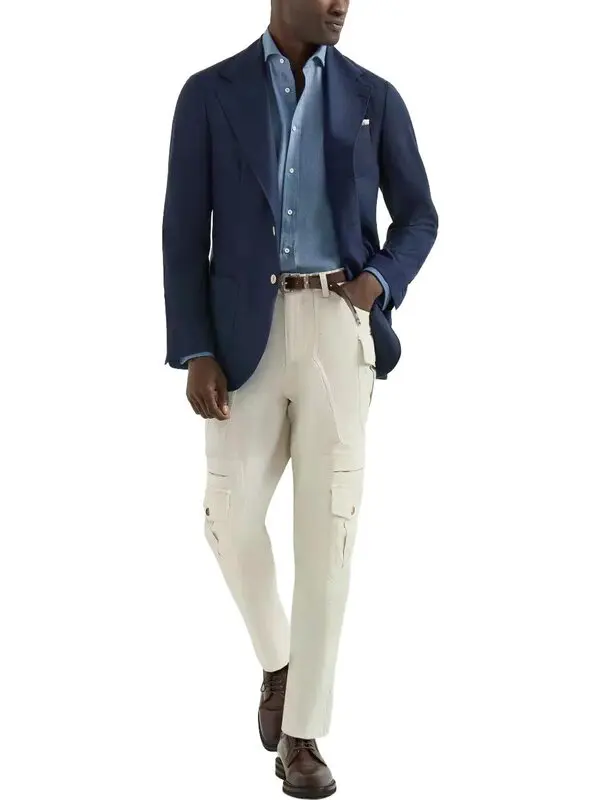 Brunello Cucinelli Cotton And Cashmere Denim-effect Diagonal Shirt With Spread Collar - Blue