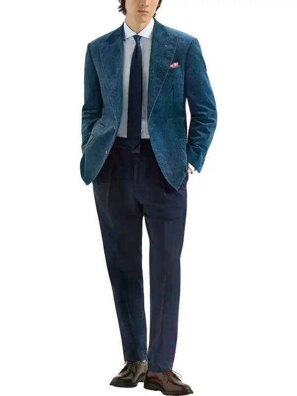 Brunello Cucinelli Denim-effect Cotton Velvet Tailor Blazer With Peak Lapels - Blue