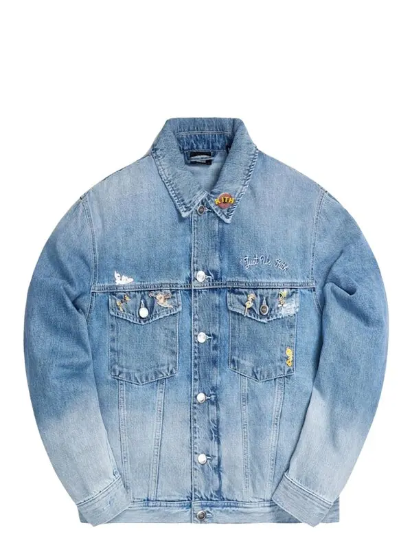 Kith X Looney Tunes Embroidered Denim Trucker Jacket - Blue