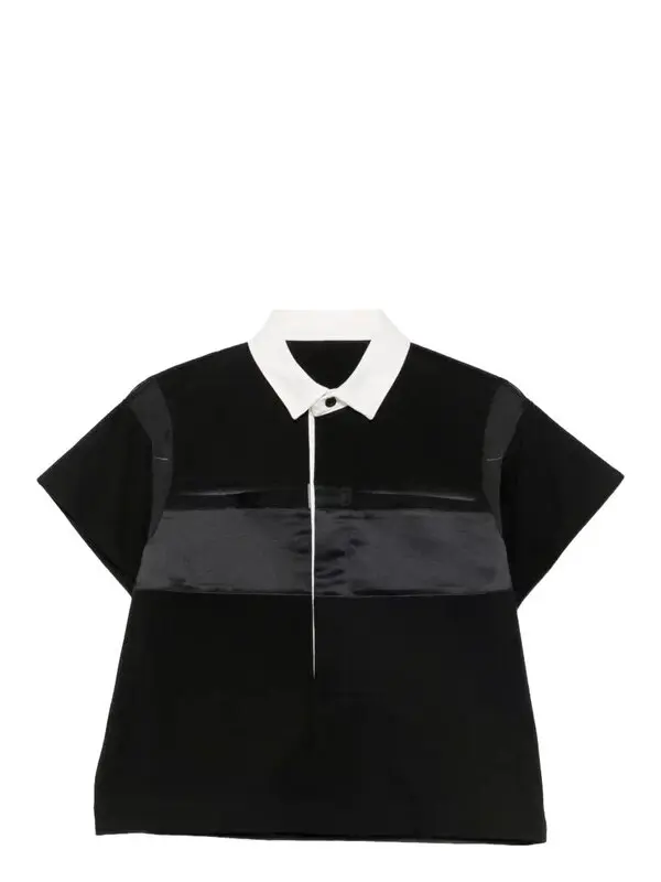 Sacai Paneled Ruffled Sleeve Polo Top - Black
