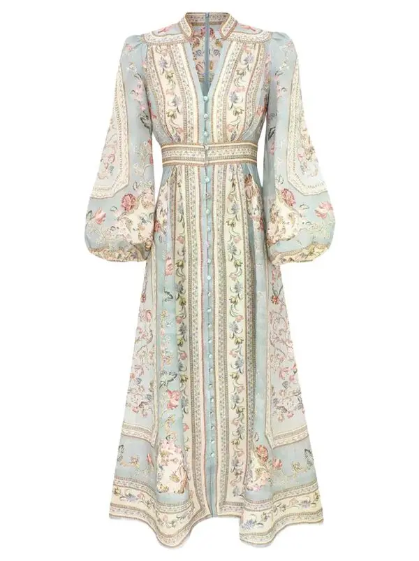 Zimmermann Roselight Floral-print Linen Dress - Blue