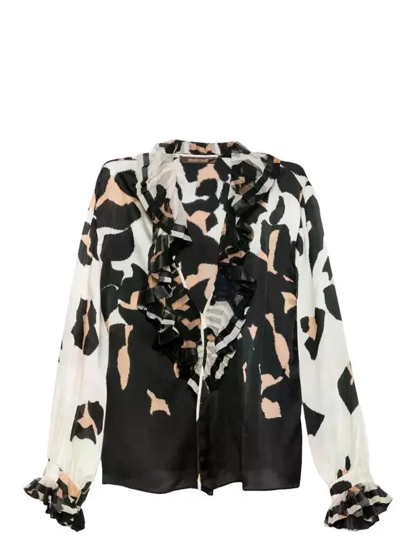 Roberto Cavalli 2000s Animal Print Ruffled Blouse - Black