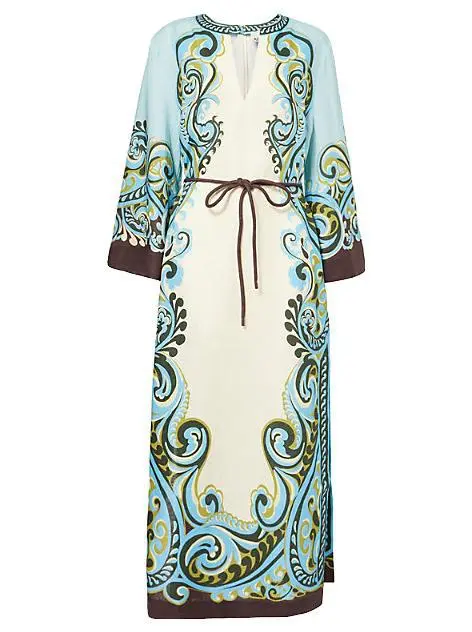 ALEMAIS Natalia Belted Linen Midi Dress - Cream