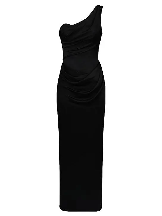 House Of Cb Caprice One-shoulder Satin Maxi Dress - Black