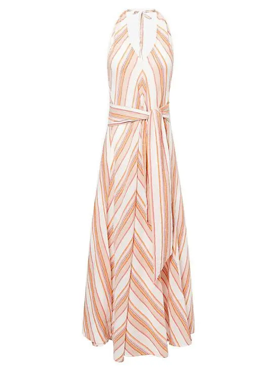 ME+EM Striped Cotton Halterneck Maxi Dress - Pink/multi