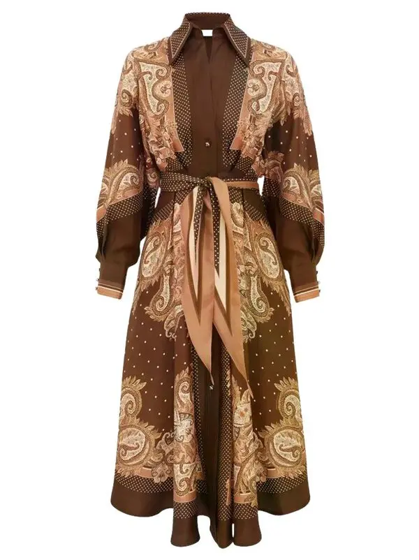 Zimmermann Paisley Print Silk Shirt Dress - Brown