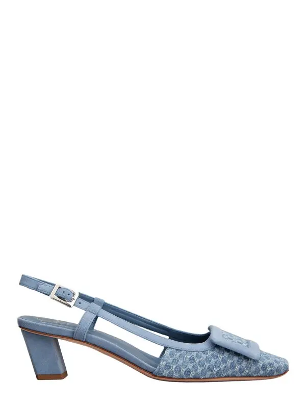 ROGER VIVIER Belle Vivier Slingback Pumps In Jacquard Denim - Light Blue
