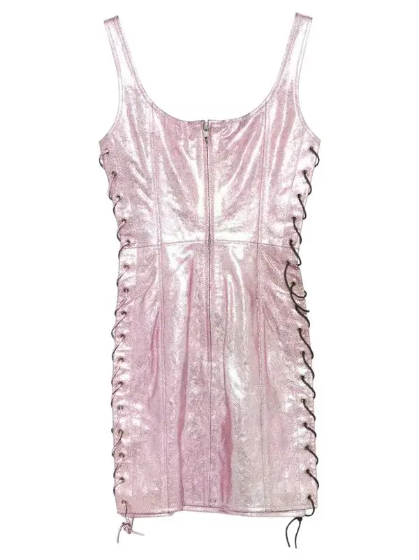 Jeremy Scott Metallic Leather Lace-up Mini Dress - Pink