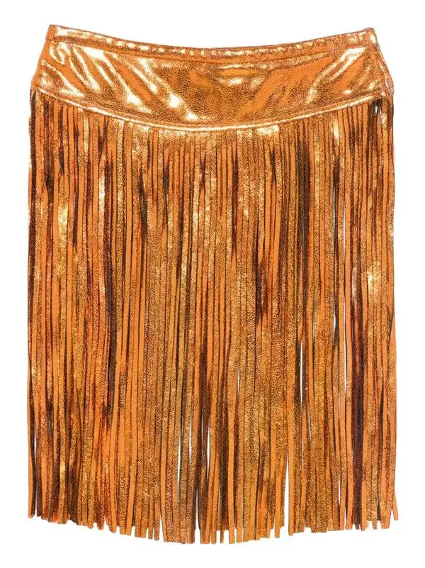 Jeremy Scott Metallic-effect Fringed Mini Skirt - Orange