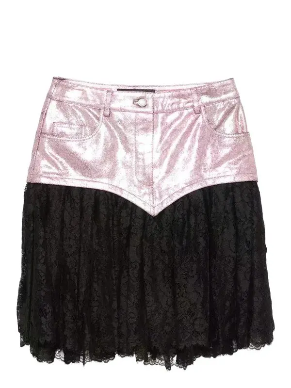 Jeremy Scott Lace-trimmed Metallic Leather Mini Skirt - Black