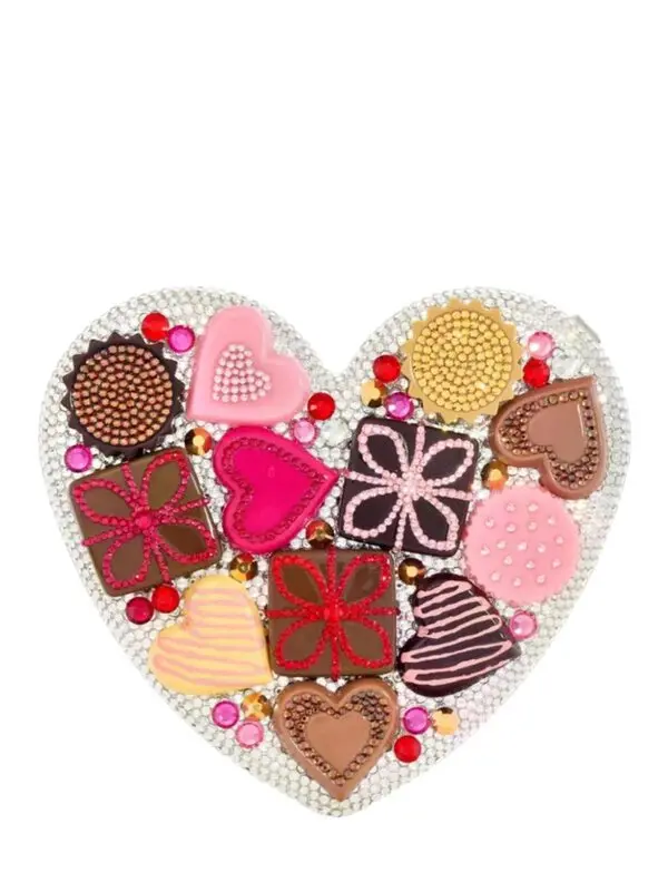 Judith Leiber Crystal Embellished Heart Chocolate Box Clutch Bag - White