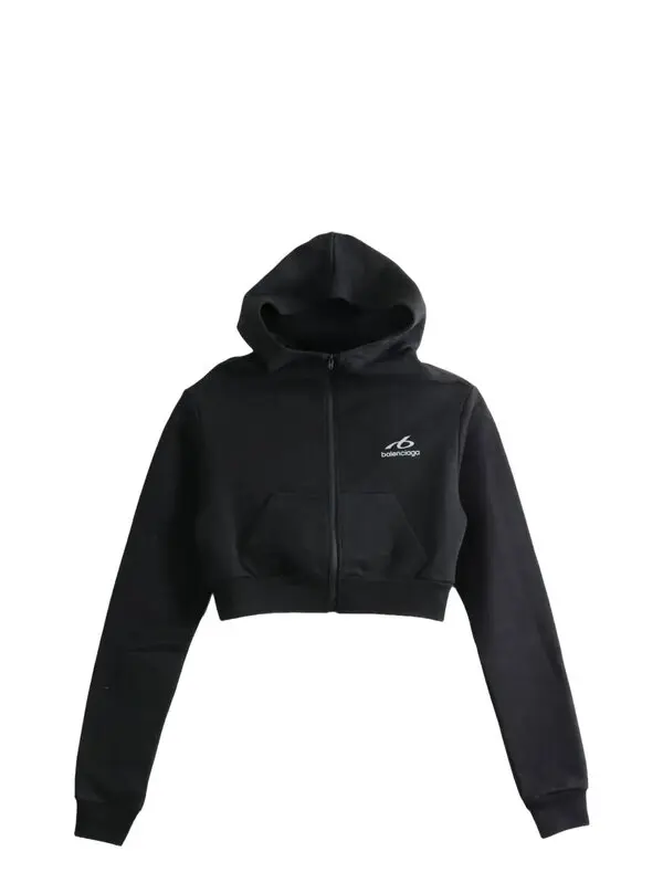 Balenciaga Logo-print Zip-up Crop Hoodie - Black