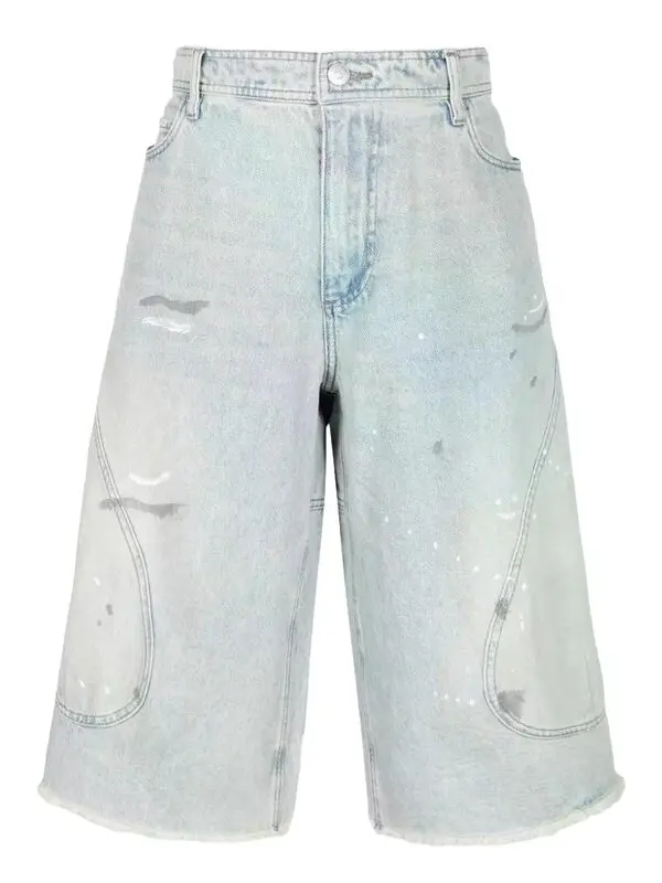 CROQUIS Distressed Paint-splatter Shorts - Blue