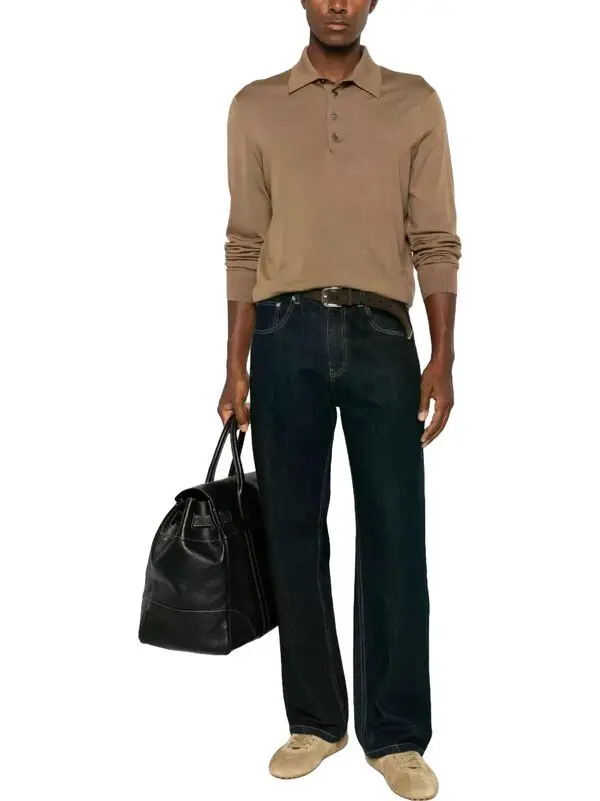 TOM FORD Long-sleeve Polo Shirt - Brown