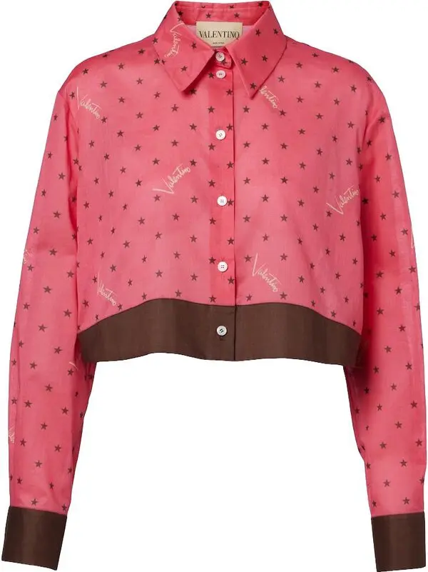 Valentino Garavani Cropped Cotton Shirt With Star Print - Pink