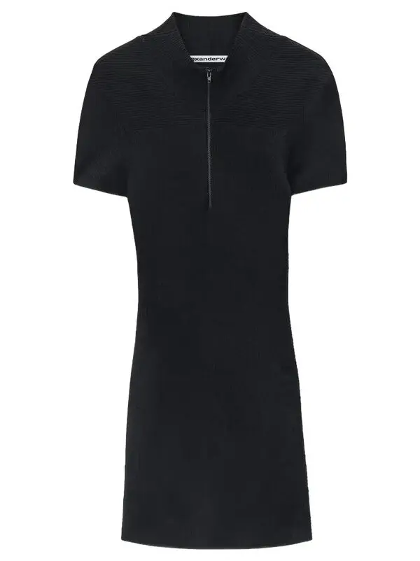Alexander Wang Logo-tape Mock-neck Mini Dress - Black