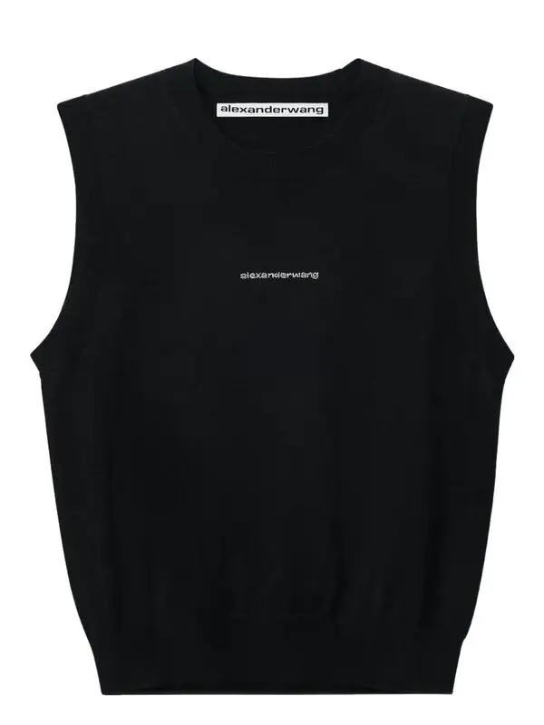 Alexander Wang Crystal Logo Ribbed Tank Top - Black