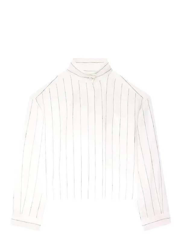 Another Tomorrow Striped High-neck Linen Top - White