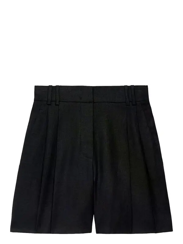 Another Tomorrow Linen Pleated Shorts - Black