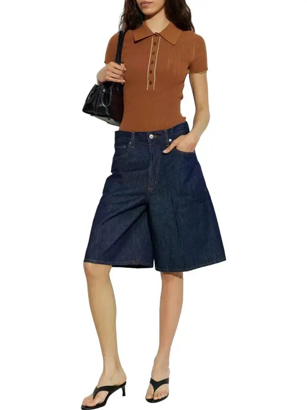 BY MALENE BIRGER Benita Ribbed-knit Polo Shirt - Brown