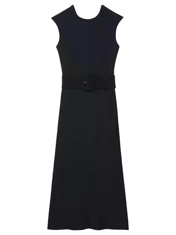 Another Tomorrow Belted Midi Dress - Black
