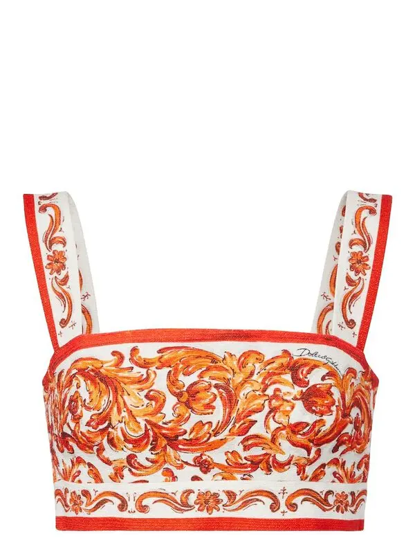 Dolce & Gabbana Majolica Print Cropped Top - Orange
