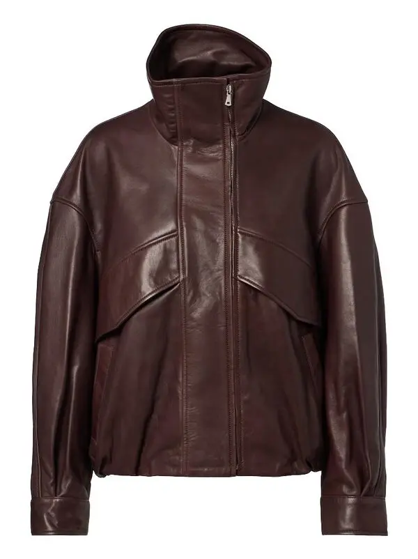 Nour Hammour Roland Leather Bomber Jacket - Brown