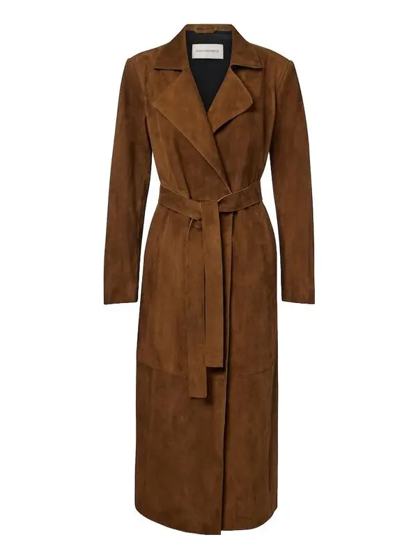 Nour Hammour Winona Belted Suede Wrap Coat - Brown