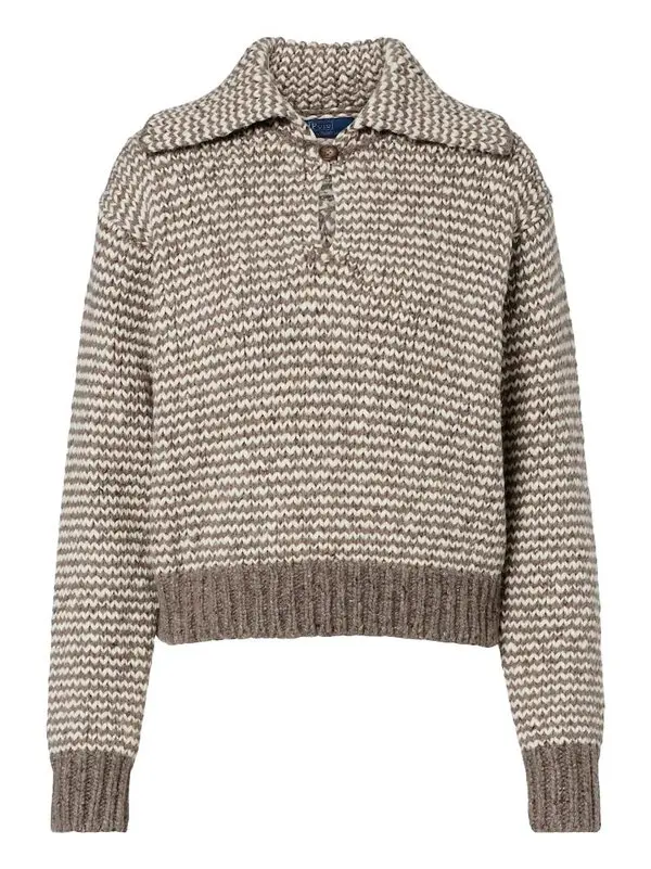 Polo Ralph Lauren Striped Cotton And Wool-blend Knit Sweater - Grey