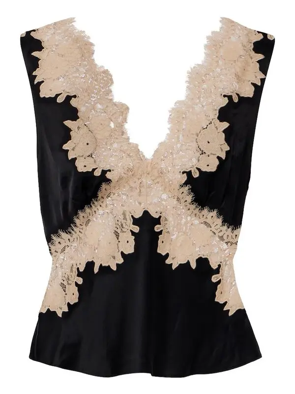 Rixo Emmie Lace-trimmed Satin Top - Black