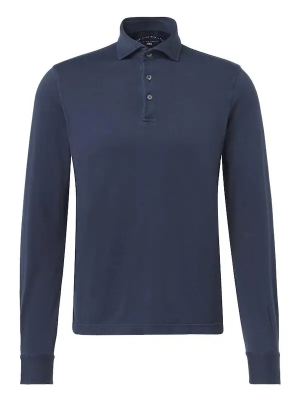 Fedeli Cotton Pique Polo Shirt - Blue