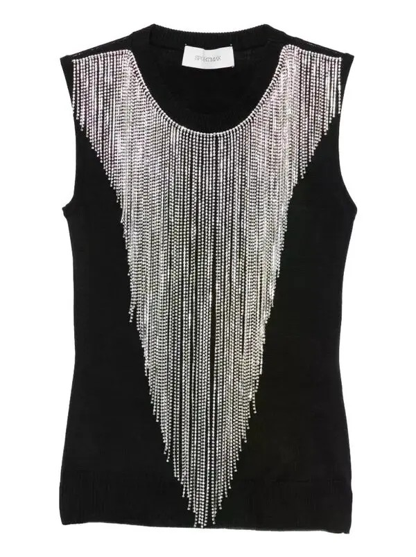 Sportmax Crine Crystal-fringe Sleeveless Top - Black