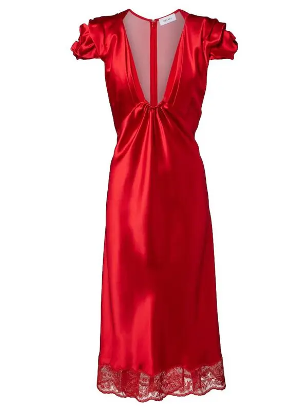 Alexander McQueen Lace-trimmed Satin Midi Dress - Red