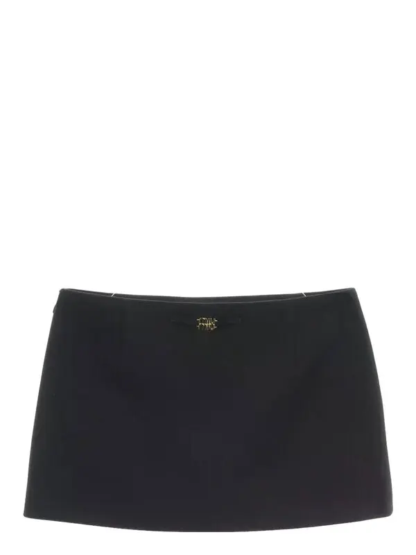 Miu Miu Mini Skirt With Gold-tone Logo Plaque - Black