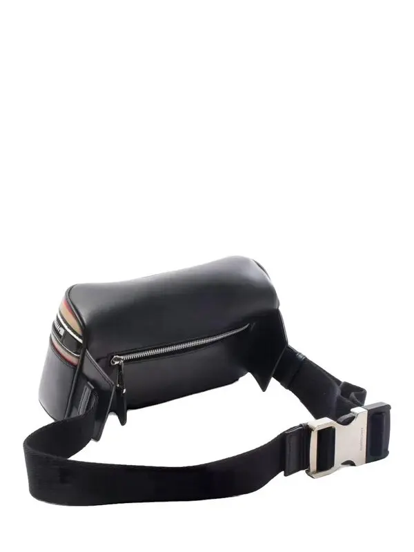 Burberry Striped Trim Leather Belt Bag - Black