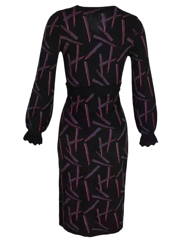 Diane Von Furstenberg Printed Wool Wrap Dress - Black
