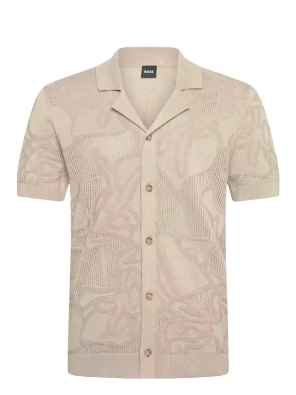 BOSS Jacquard-knit Short-sleeve Polo Shirt - Neutrals