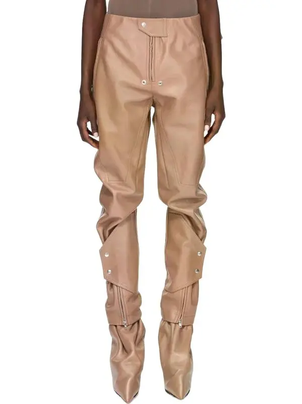 Rick Owens Belted Leather Trousers - Neutrals