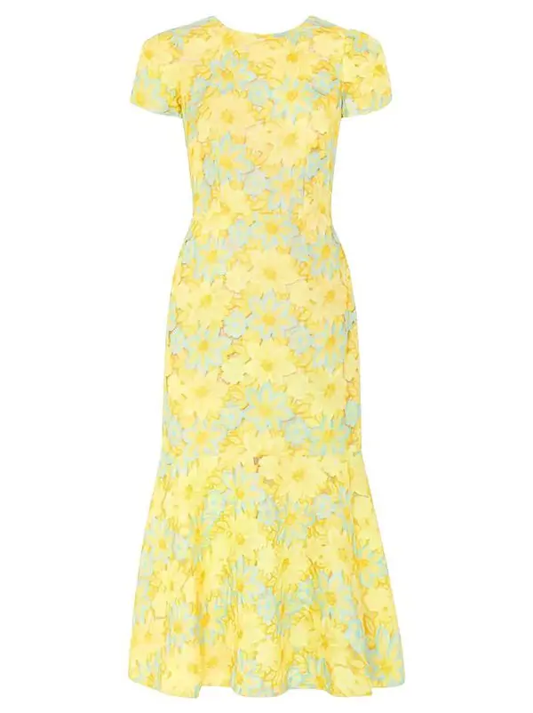 MILLY Tahlia Lace Midi Dress - Yellow