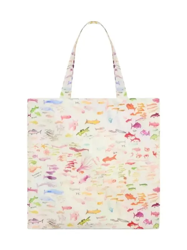 Vilebrequin X Fabrice Hyber Fish Print Linen Beach Bag - Neutrals
