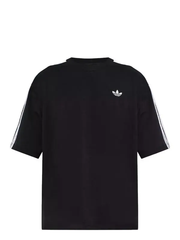 Adidas Logo-embroidered Stripe-detail T-shirt - Black