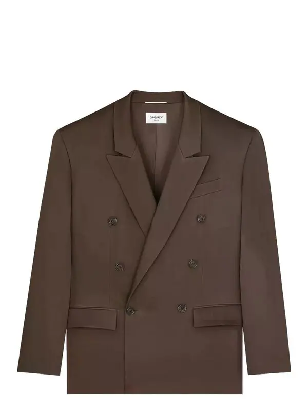 Saint Laurent Double-breasted Silk Blazer - Brown