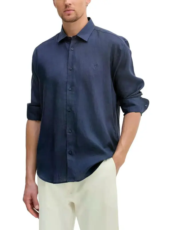 TRUSSARDI Logo-embroidered Linen Shirt - Blue