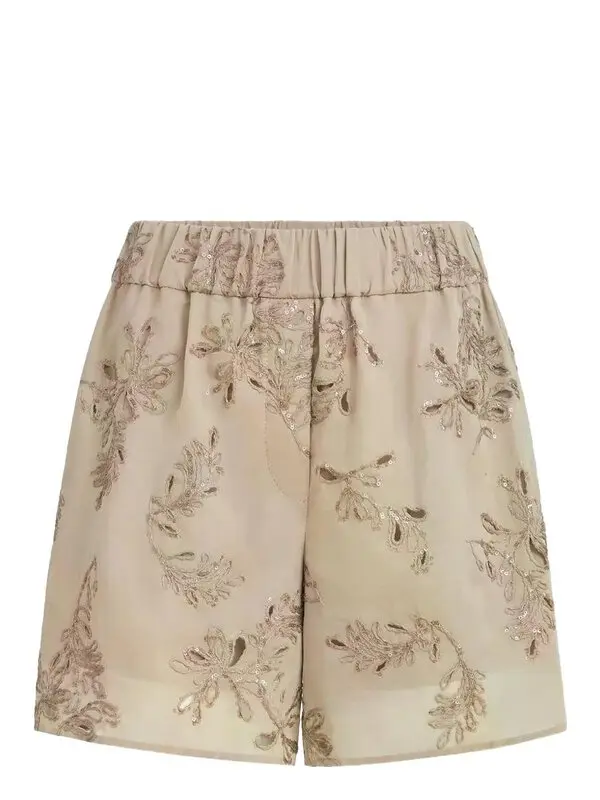 Brunello Cucinelli Broderie Anglaise Cotton Organza Shorts - Neutrals