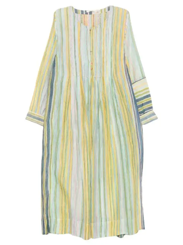 INJIRI Striped Pleated Midi Dress - Blue